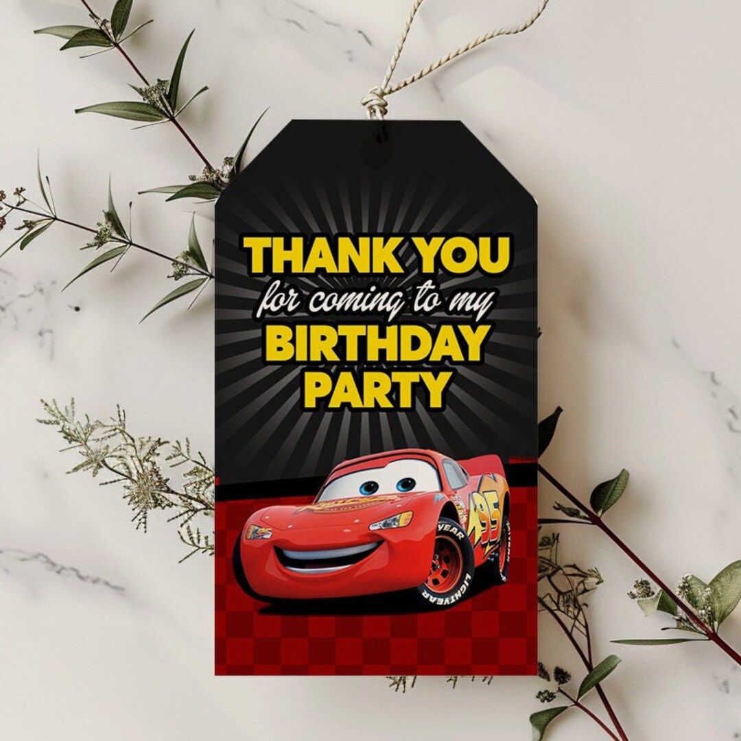 Printable Cars Thank You Tags, Lightning Mcqueen Favor Tags, Cars Party ...