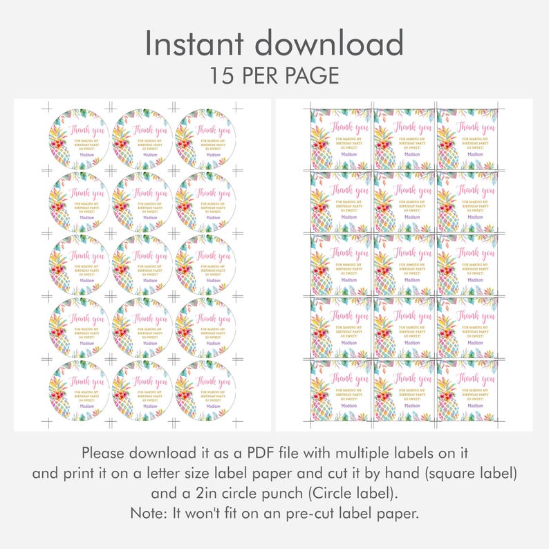 Editable Pineapple Thank You Tag, Aloha Luau Party (digital Download ...