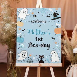 Editable Blue Halloween Ghost Welcome Sign Spooky Party Sign ...