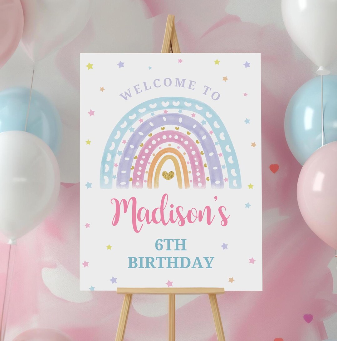 Pastel Rainbow Welcome Sign Rainbow Birthday Welcome Poster Girl ...