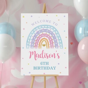 Pastel Rainbow Birthday Welcome Sign, Girl Party Decor (digital ...
