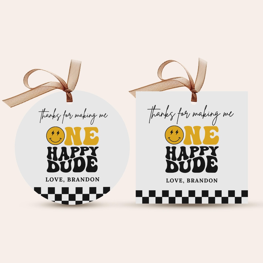 EDITABLE One Happy Dude Boy First Birthday Favor Tags Template I Smiley ...