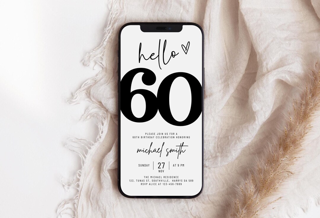 Hello Sixty, 60th, Birthday Invite, E-invite, Invitation Template, Text ...