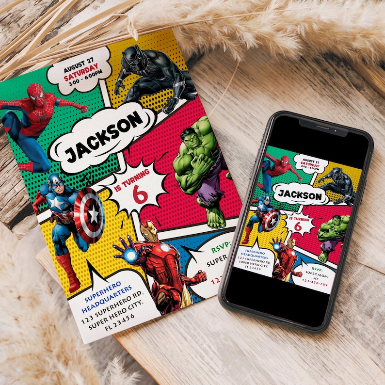 Editable Superhero Birthday Invitation, Comic Book Birthday Invitation ...