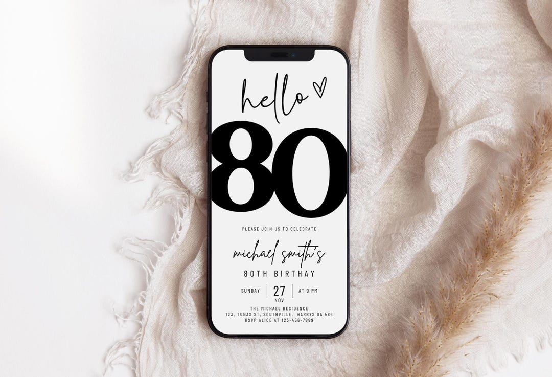 Editable 80th Birthday Invitation, 80th E-invite, 80th Birthday Evite ...