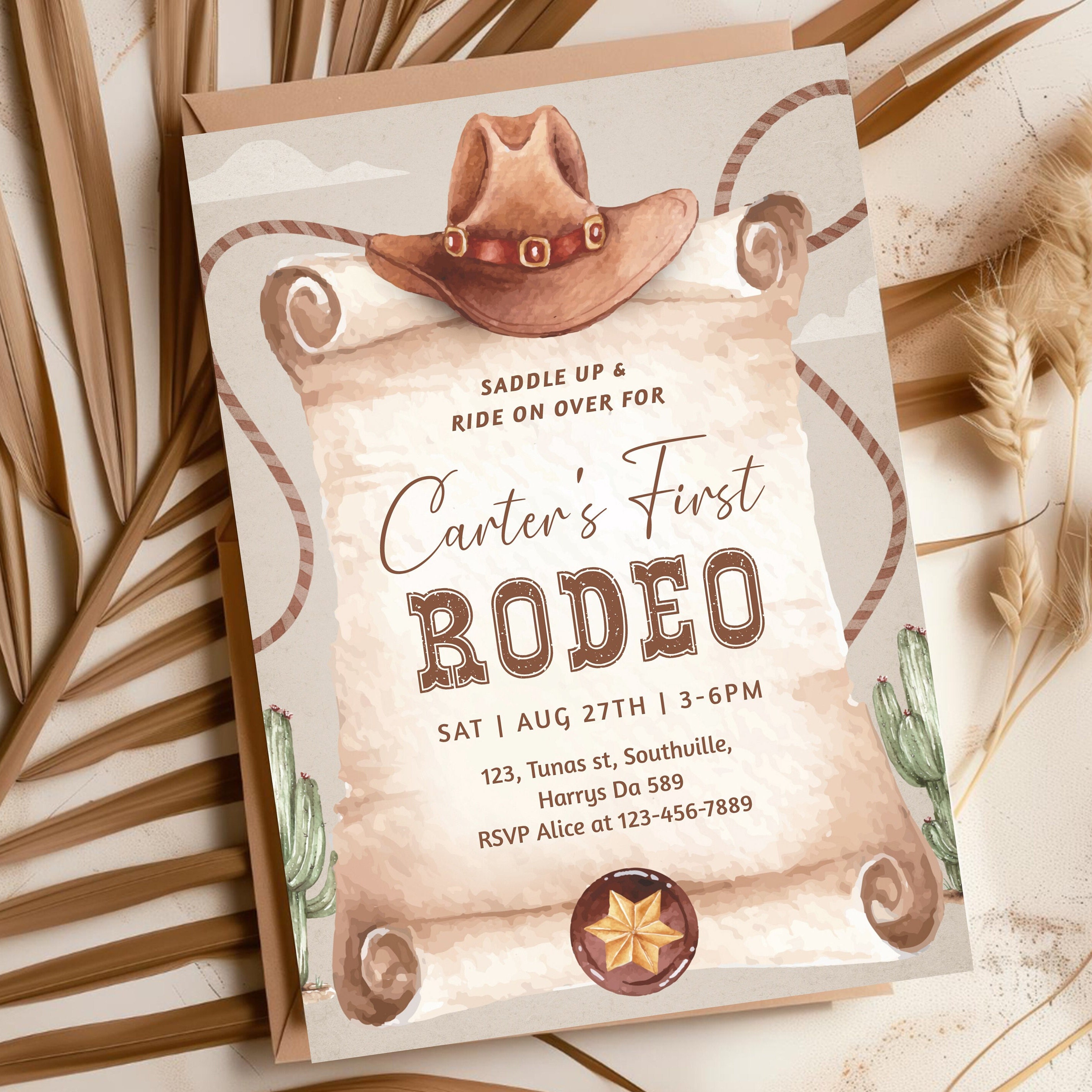 FIRST RODEO Invitation Template, Printable Wild West Birthday Invite ...