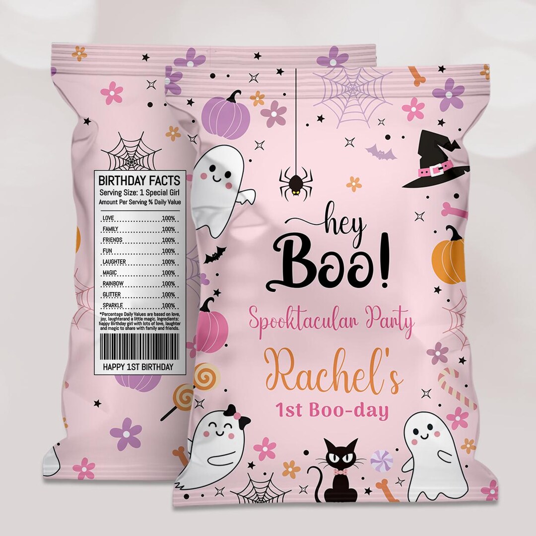 Halloween Birthday Party Decor, Ghost Editable Chip Bag Label Wrapper ...