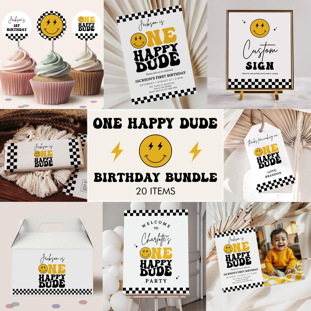 EDITABLE One Happy Dude Birthday Party Bundle, One Happy Dude ...