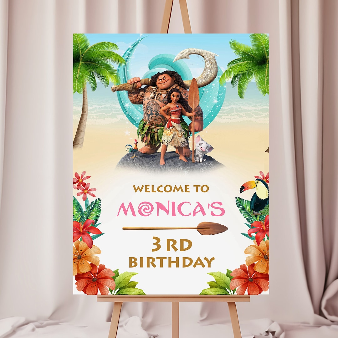 Moana Welcome Sign, Moana Maui Birthday Banner, Tropical Party, Welcome ...