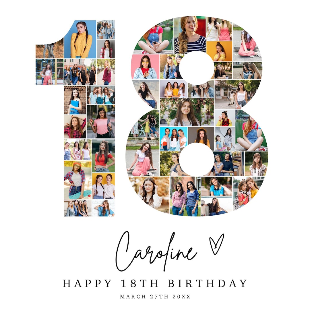 18th Birthday Photo Collage, 18th Birthday Gift, Birthday Number 18 ...
