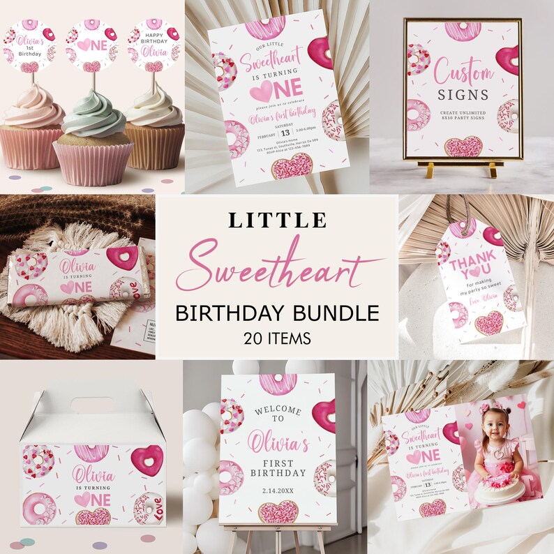 Sweetheart 1st Birthday Donut Party Bundle (digital Download) - Etsy