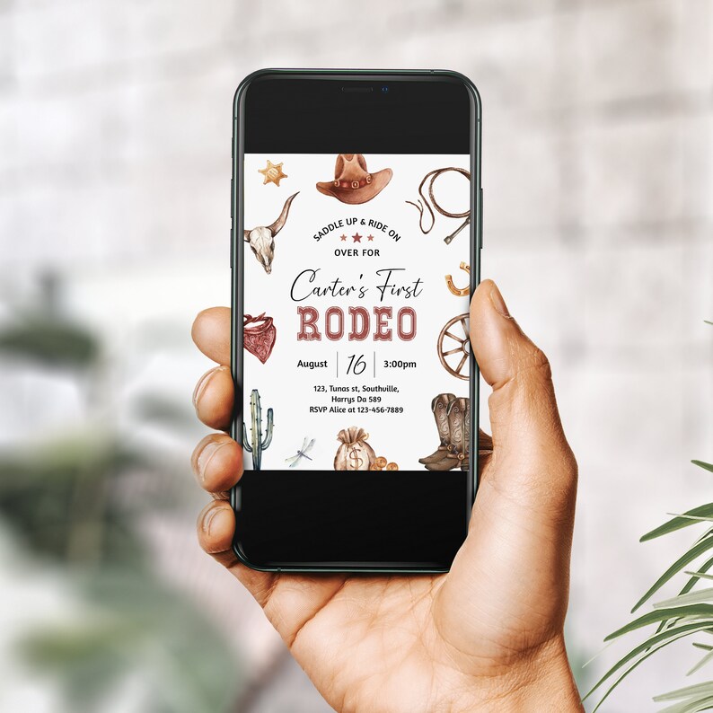 Editable My First Rodeo Birthday Invitation, Wild West Cowboy ...