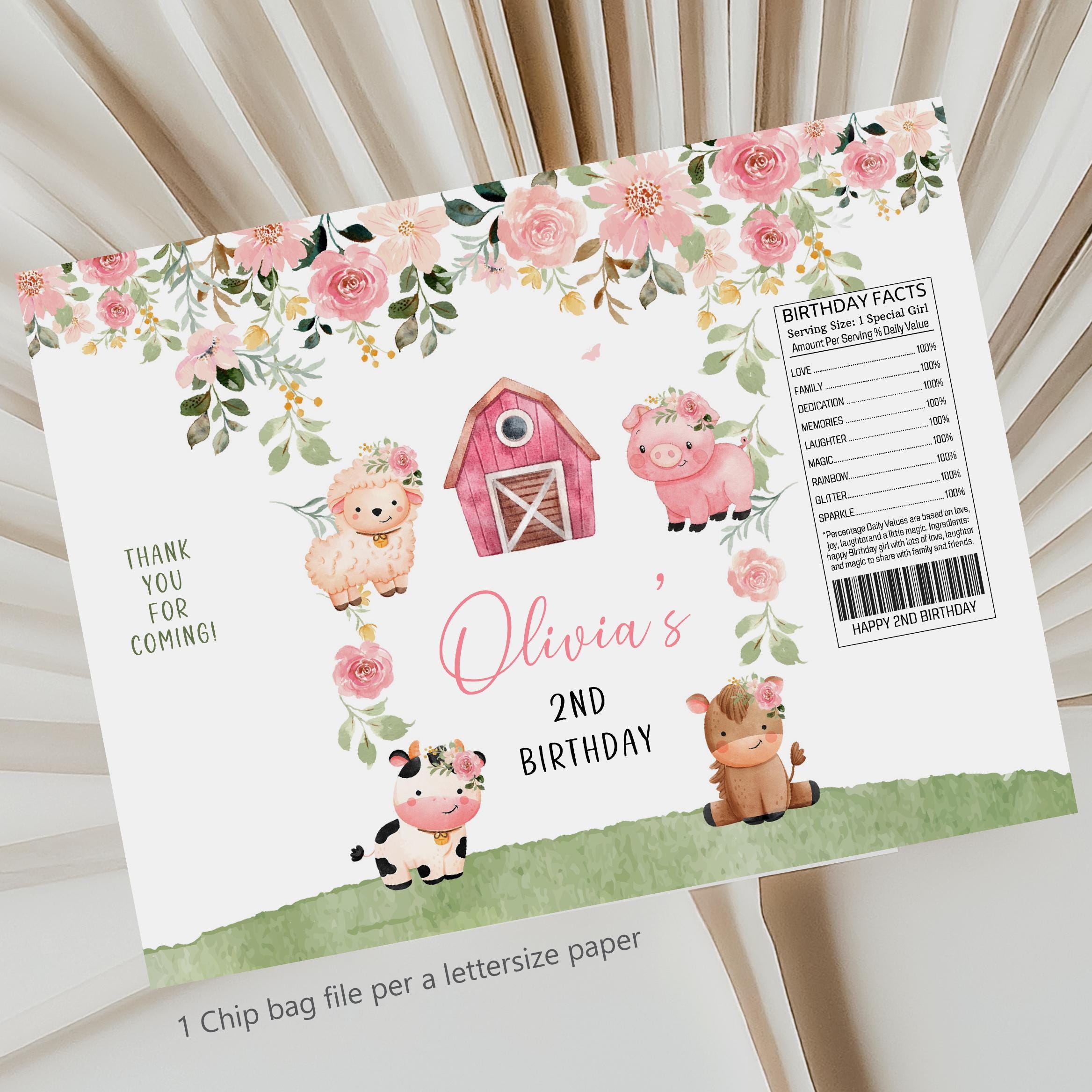 Pink Farm Animals Chip Bag, Girl Birthday, Barnyard Shower (digital) - Etsy
