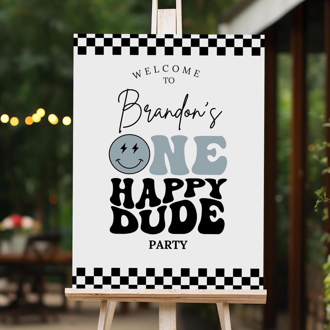 One Happy Dude Birthday Welcome Sign, Smiley Face Decor (digital ...