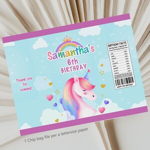 Editable Unicorn Chip Bag Label, Rainbow Unicorn Labels, Gold Glitter ...