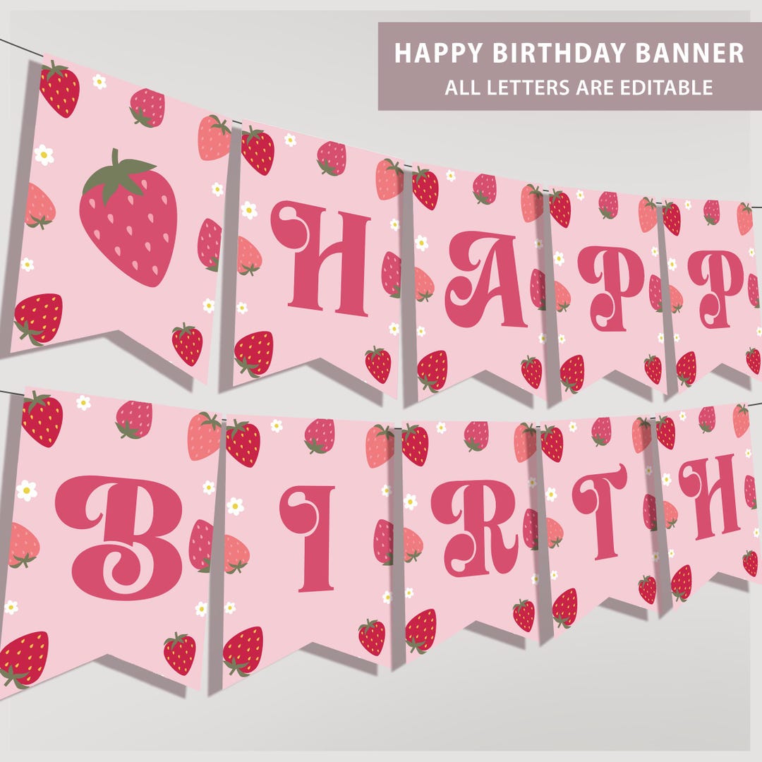 Strawberry 1st Birthday Banner, Girl Party Decor (digital Download) - Etsy