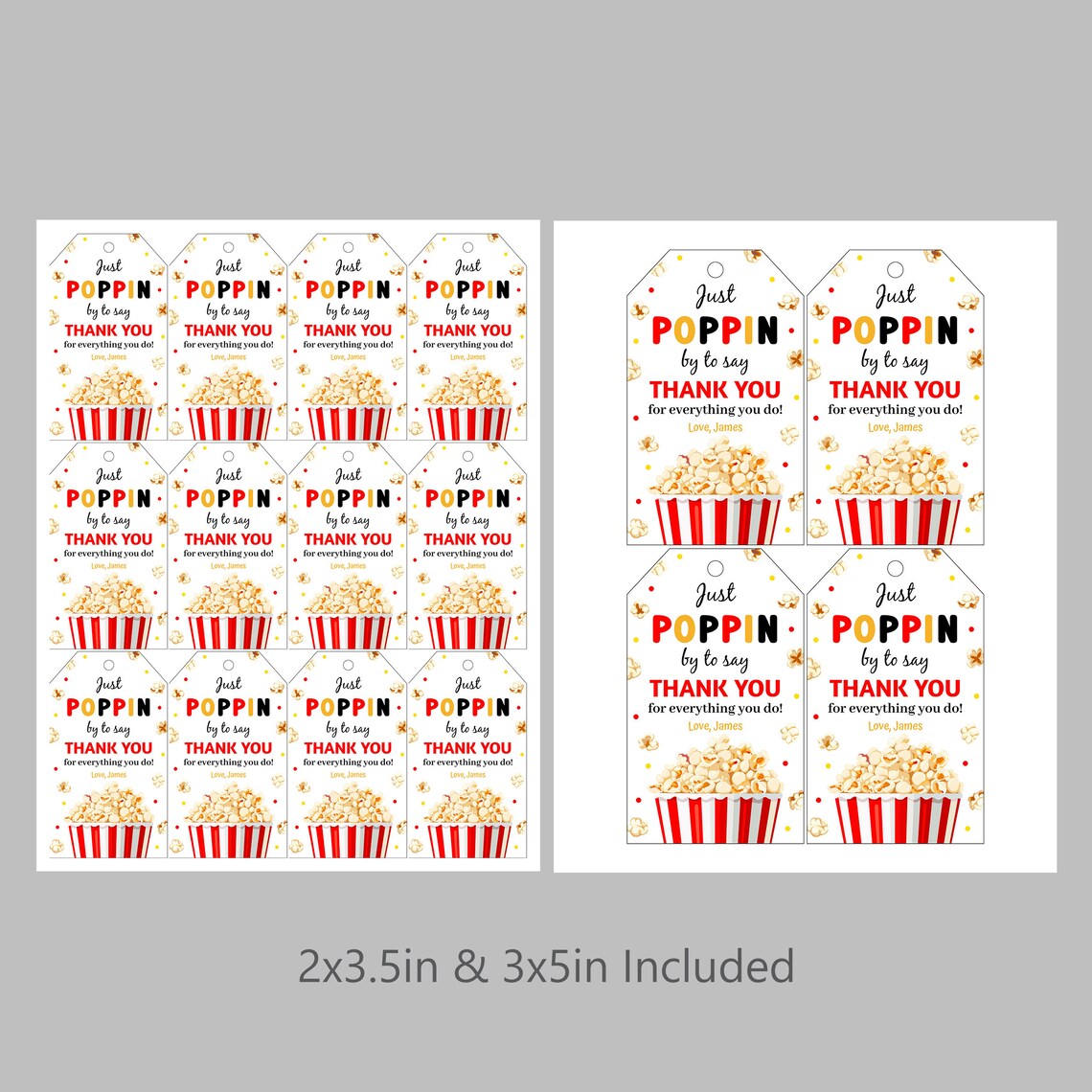 Editable Popcorn Thank You Gift Tags | Teacher Appreciation (digital ...
