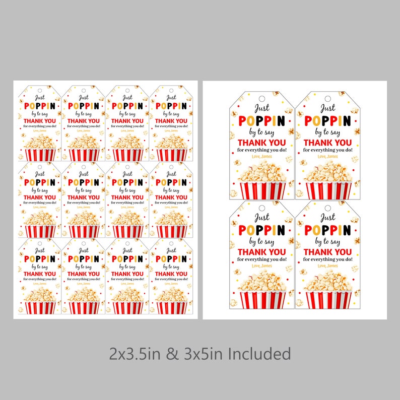 EDITABLE Popcorn Teacher Appreciation Tags Gift Tags Thank You Tag ...