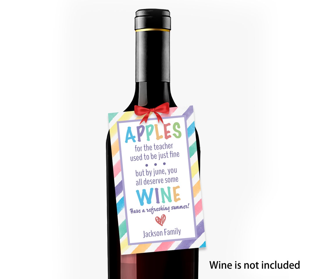 Teacher Wine Tag Wine Teacher Appreciation Gift Tag Wine Label Daycare ...