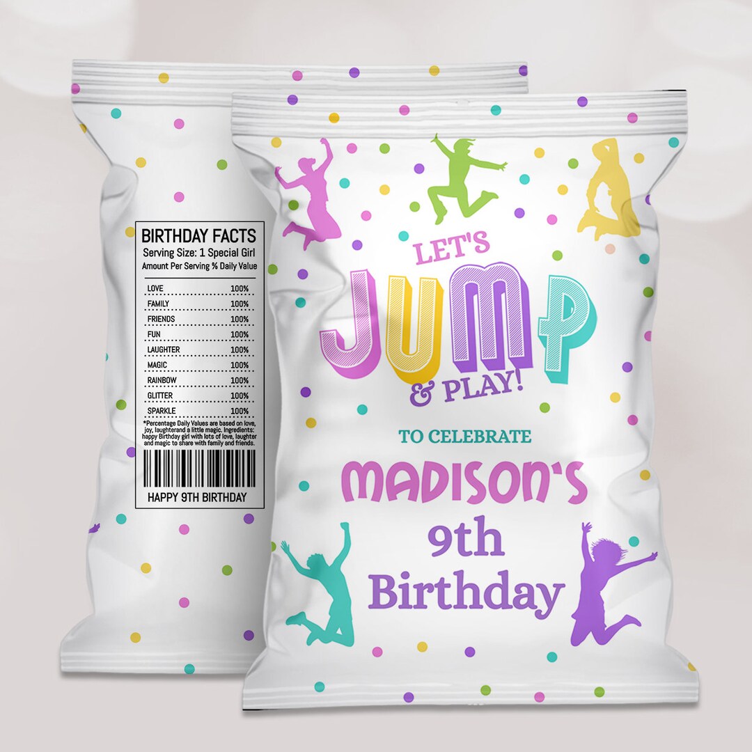 Jump Birthday Party Chip Bag, Editable Printable Favor (B260) - Etsy