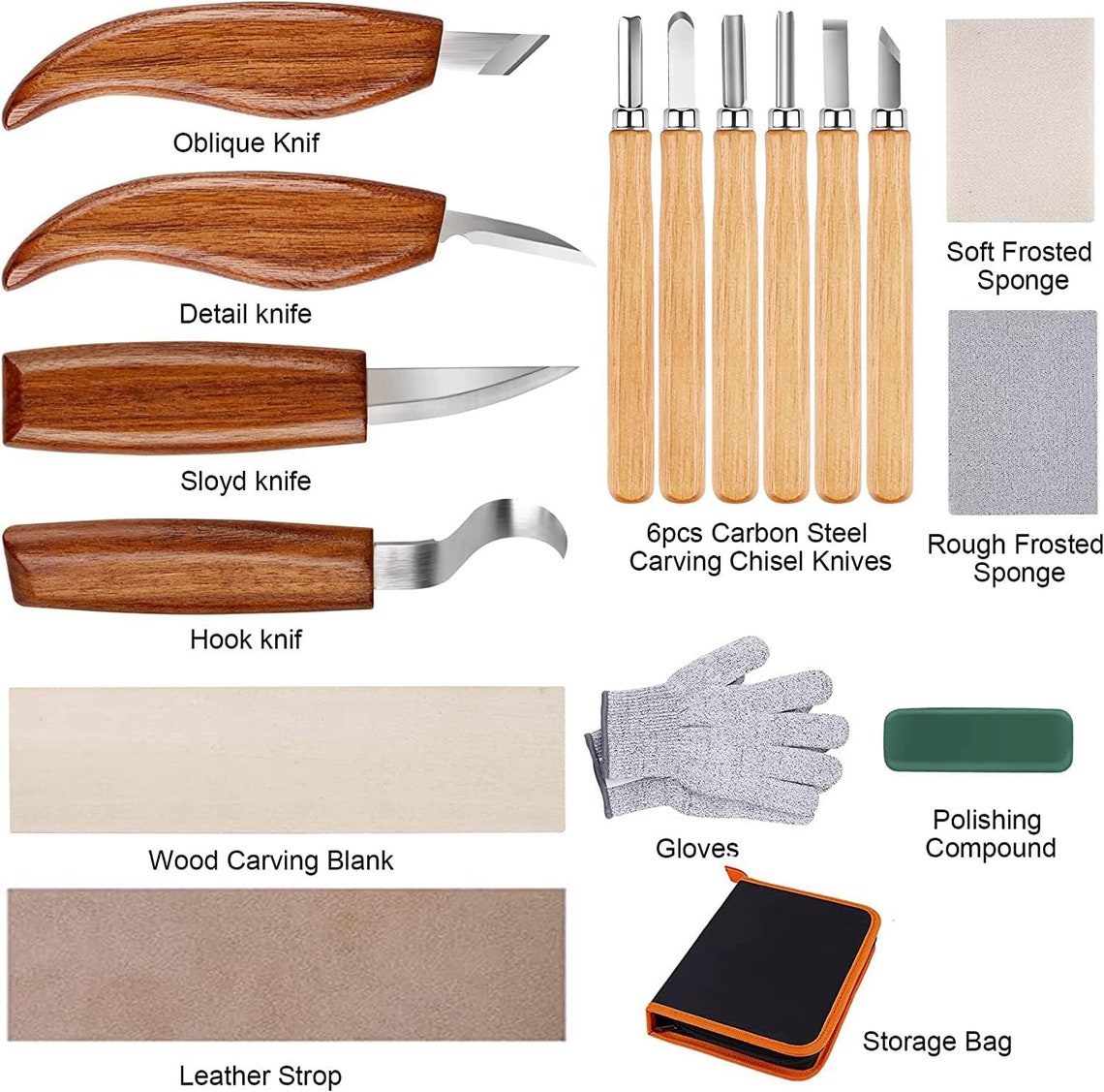 Wood Carving Kit of 26pcs, With Detail Wood Carving Knife, Whittling ...