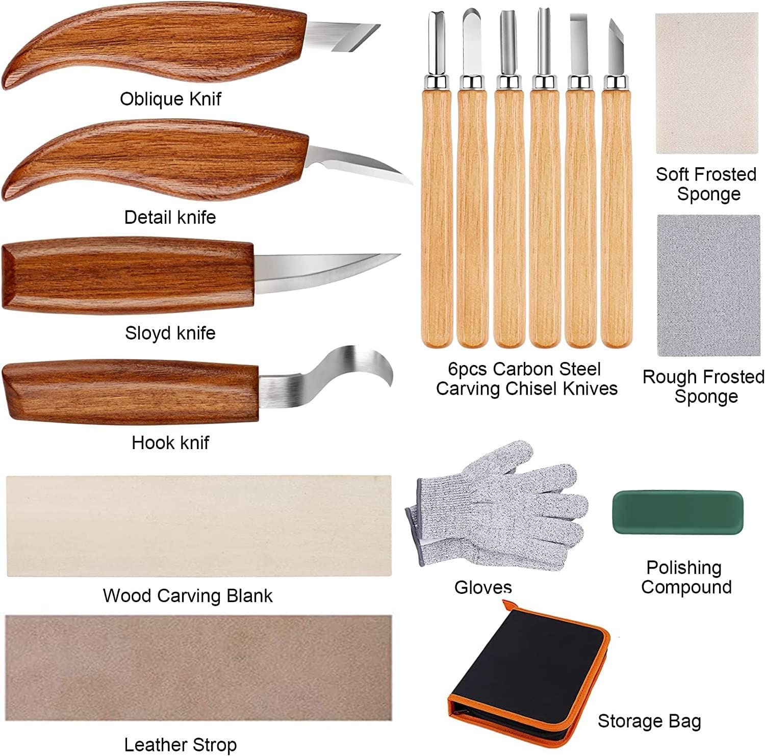 Wood Carving Kit of 26pcs, With Detail Wood Carving Knife, Whittling ...