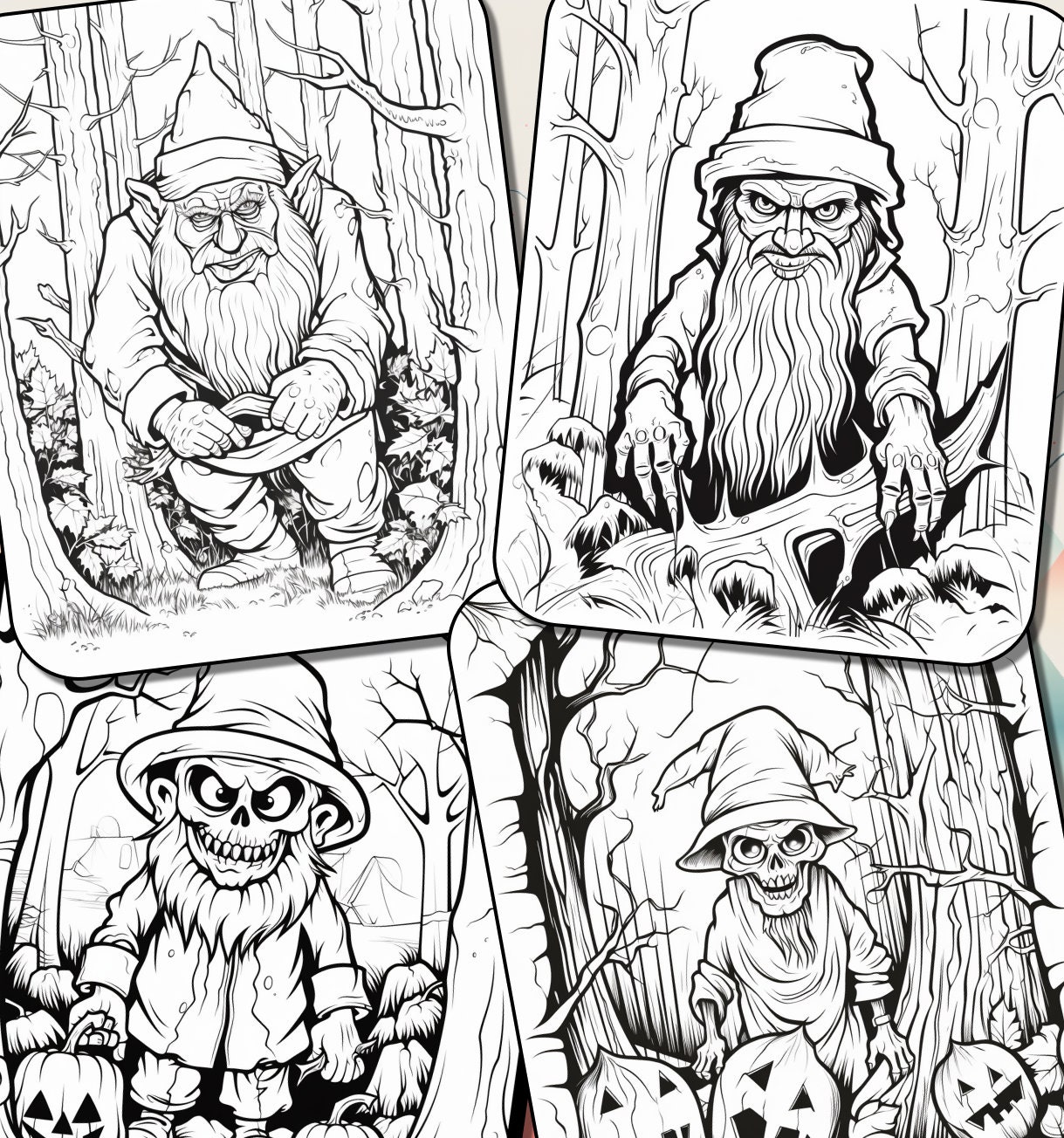 25 Horror Gnomes Coloring Pages Vol. 2 Greyscale Coloring - Etsy