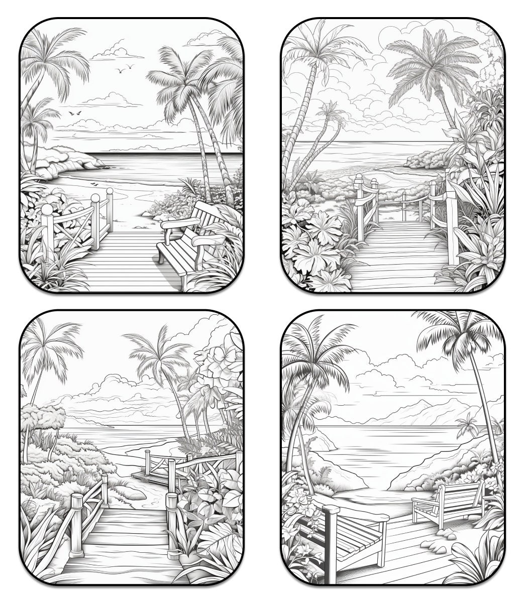 25 Tropical Coloring Pages Vol. 1 | Greyscale Coloring Pages | Instant ...