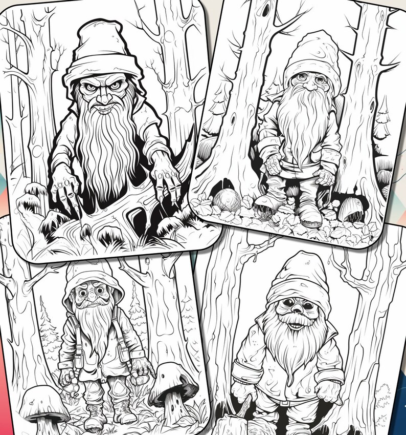 25 Horror Gnomes Coloring Pages Vol. 2 Greyscale Coloring - Etsy