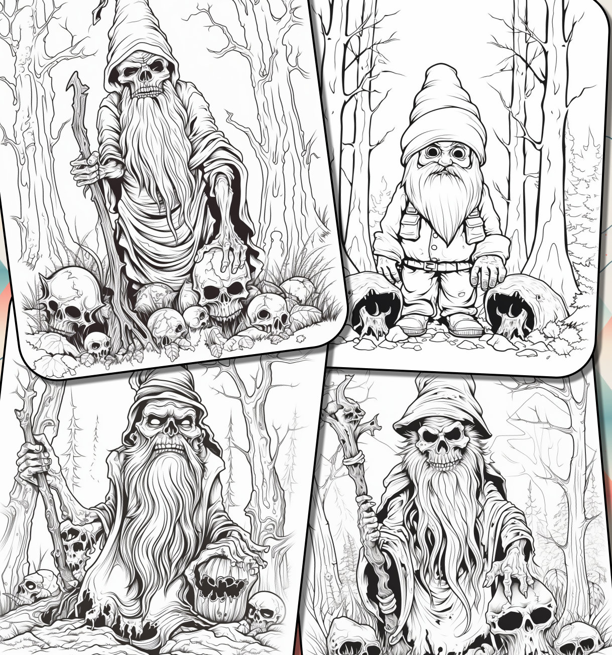 25 Horror Gnomes Coloring Pages Vol. 2 Greyscale Coloring - Etsy