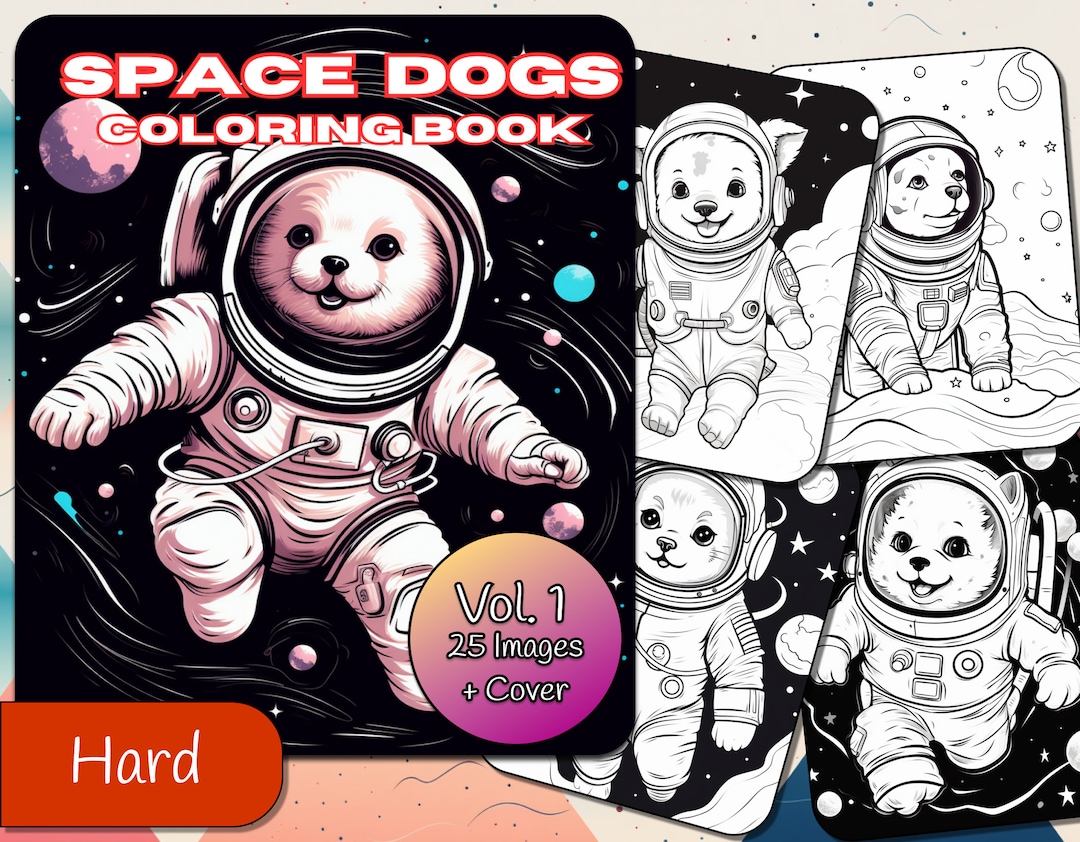 25 Space Dogs Coloring Pages Vol. 1 Greyscale Coloring Pages Instant ...