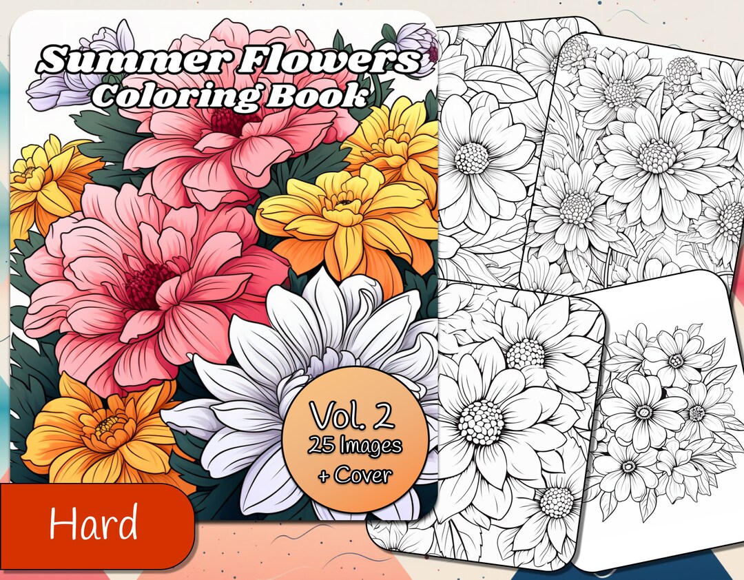 25 Summer Flowers Coloring Pages Vol. 2 Greyscale Coloring - Etsy