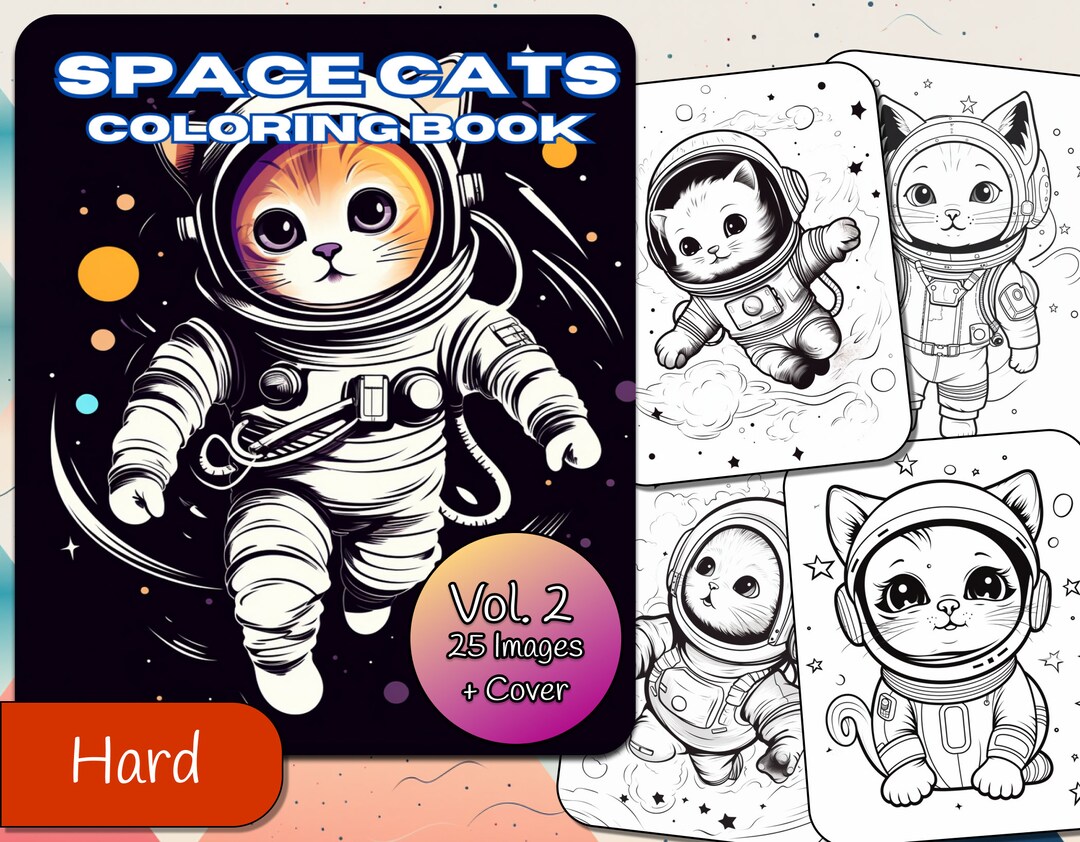 25 Space Cats Coloring Pages Vol. 2 Greyscale Coloring Pages Instant ...