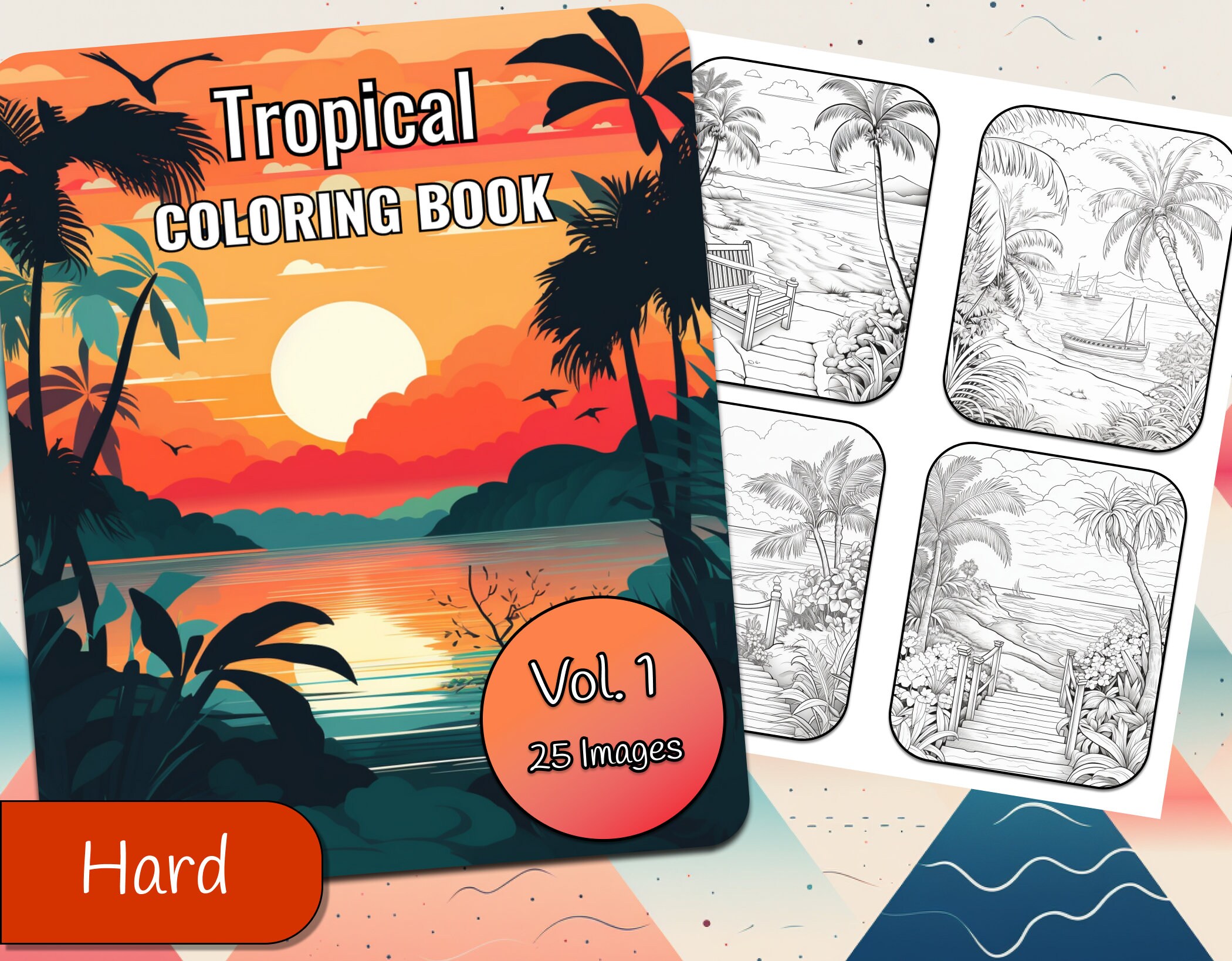 25 Tropical Coloring Pages Vol. 1 | Greyscale Coloring Pages | Instant ...