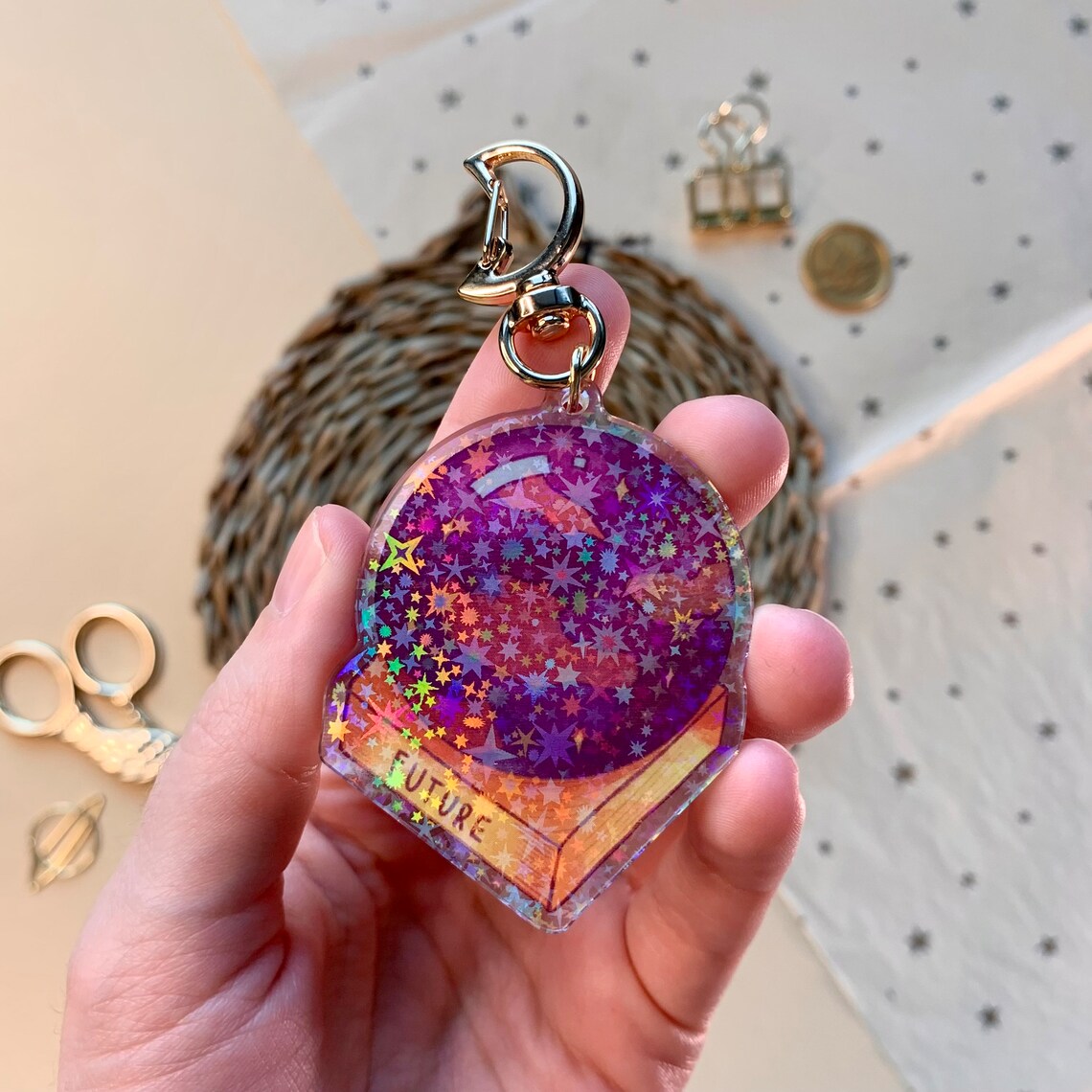 Holographic Crystal Ball Keychain: Glitter Acrylic Charm - Etsy
