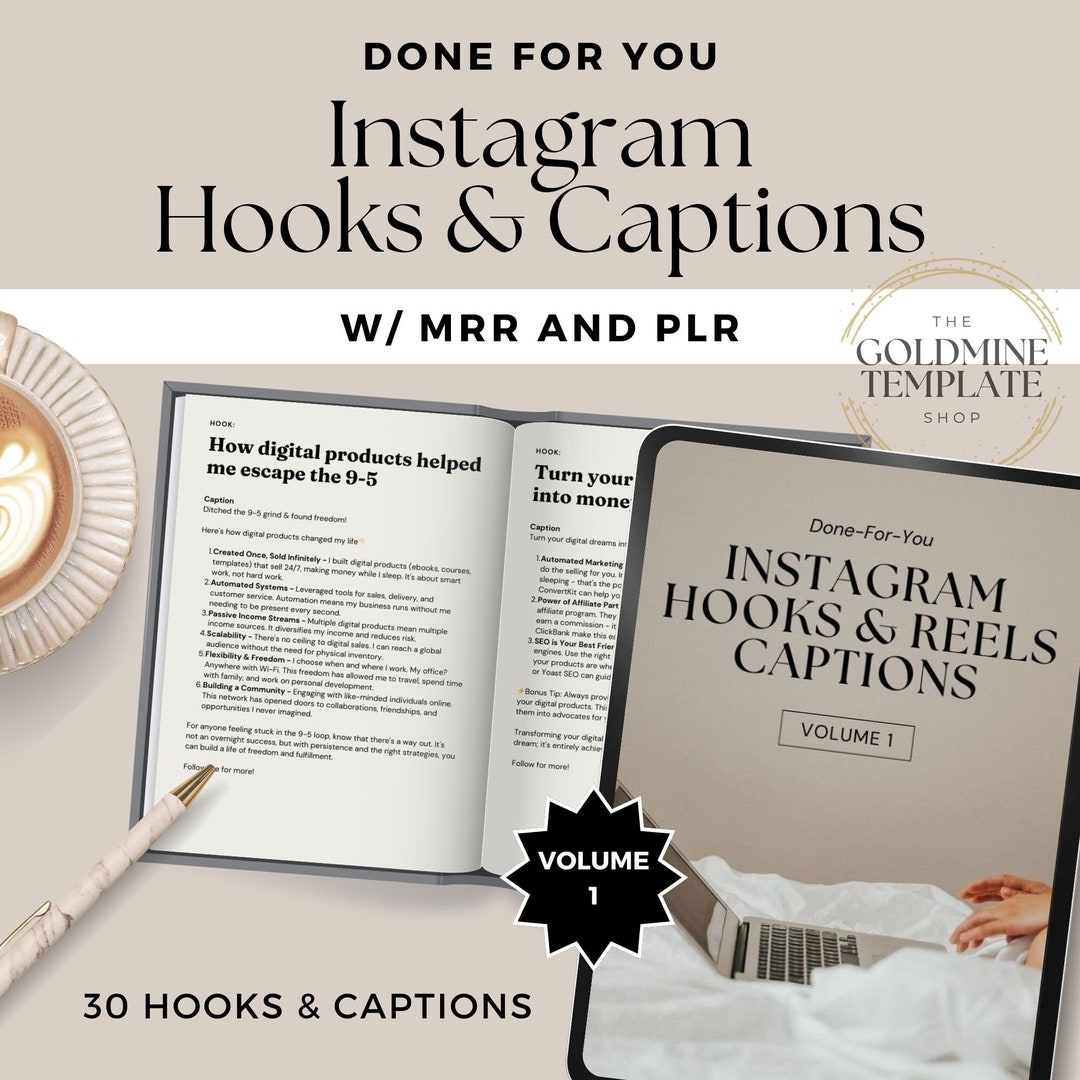 Instagram Reel Hooks and Captions, PLR, MRR, Done for You Hooks for ...