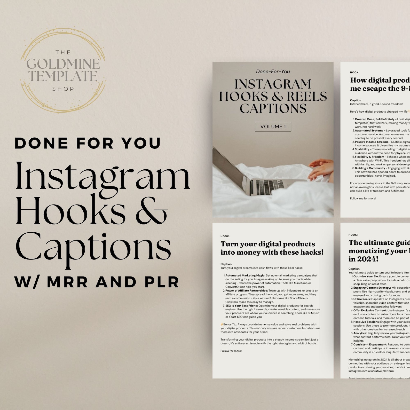Instagram Reel Hooks and Captions, PLR, MRR, Done for You Hooks for ...