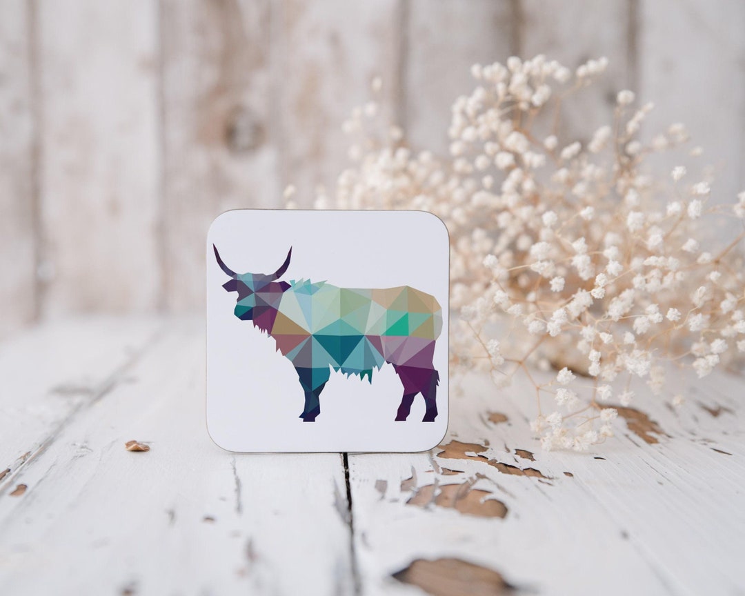 Geometric Highland Cow Coaster, Geometry Animal Coffee Coaster ...