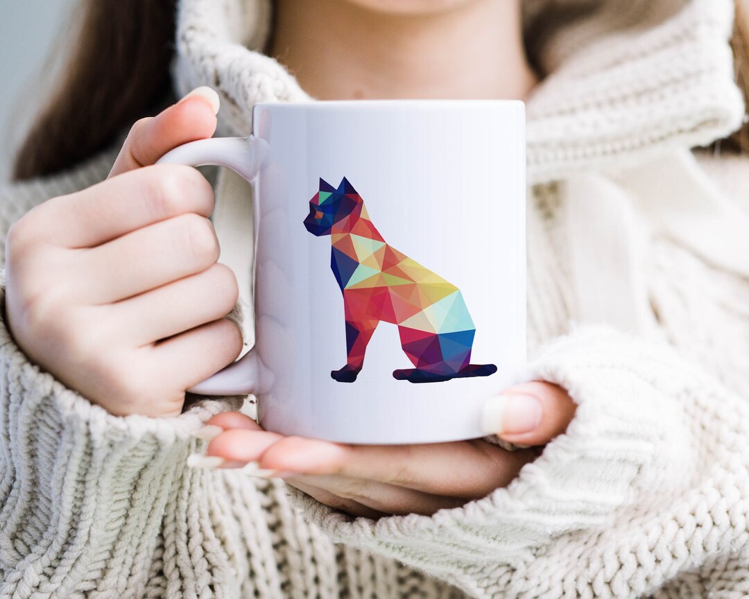 Geometric Cat Mug, Geometry Animal Coffee Coaster, Feline Art ...