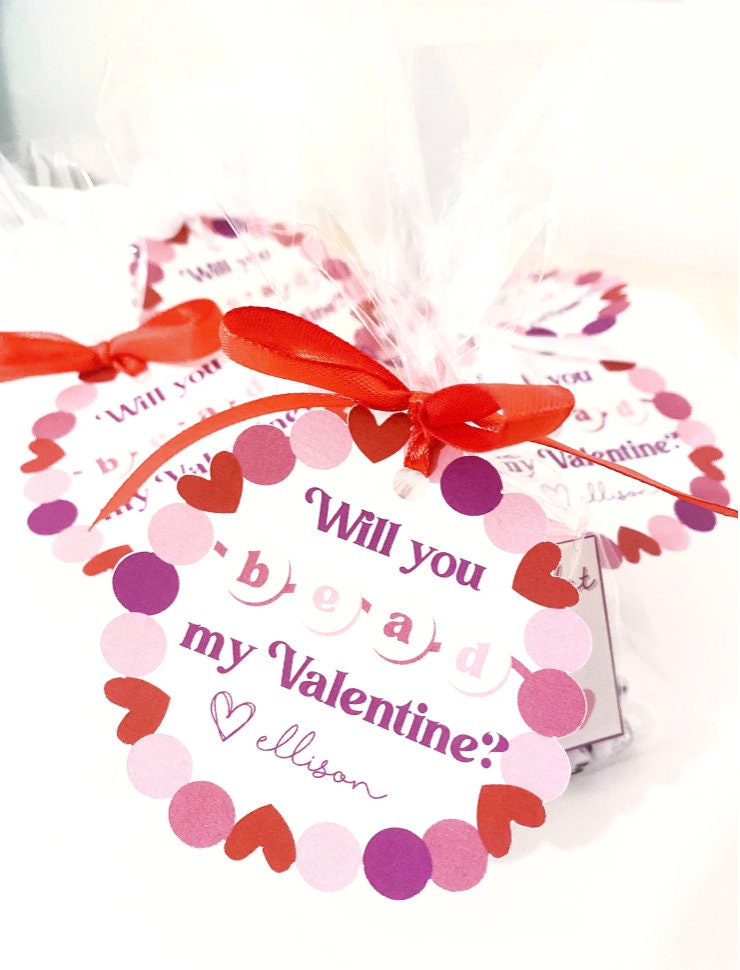 Printable Valentines Day Cards for Kids, Bracelet Valentine Tags, Bead ...