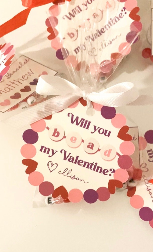 Printable Valentines Day Cards for Kids, Bracelet Valentine Tags, Bead ...