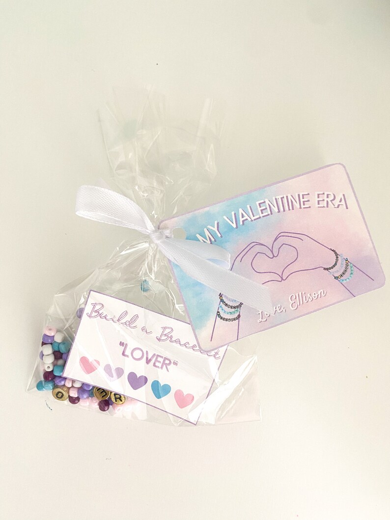 Printable Valentines Day Cards for Kids, Bracelet Valentine Tags, Bead ...