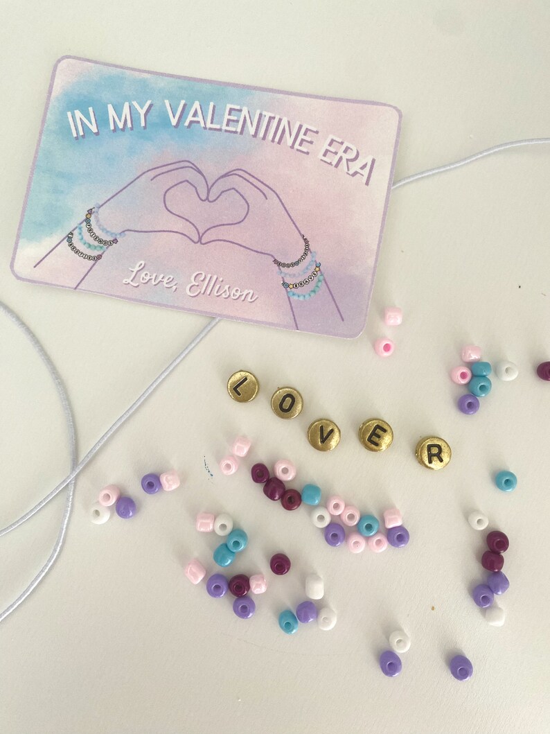 Printable Valentines Day Cards for Kids, Bracelet Valentine Tags, Bead ...