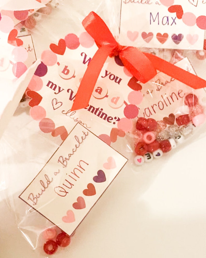 Printable Valentines Day Cards for Kids, Bracelet Valentine Tags, Bead ...