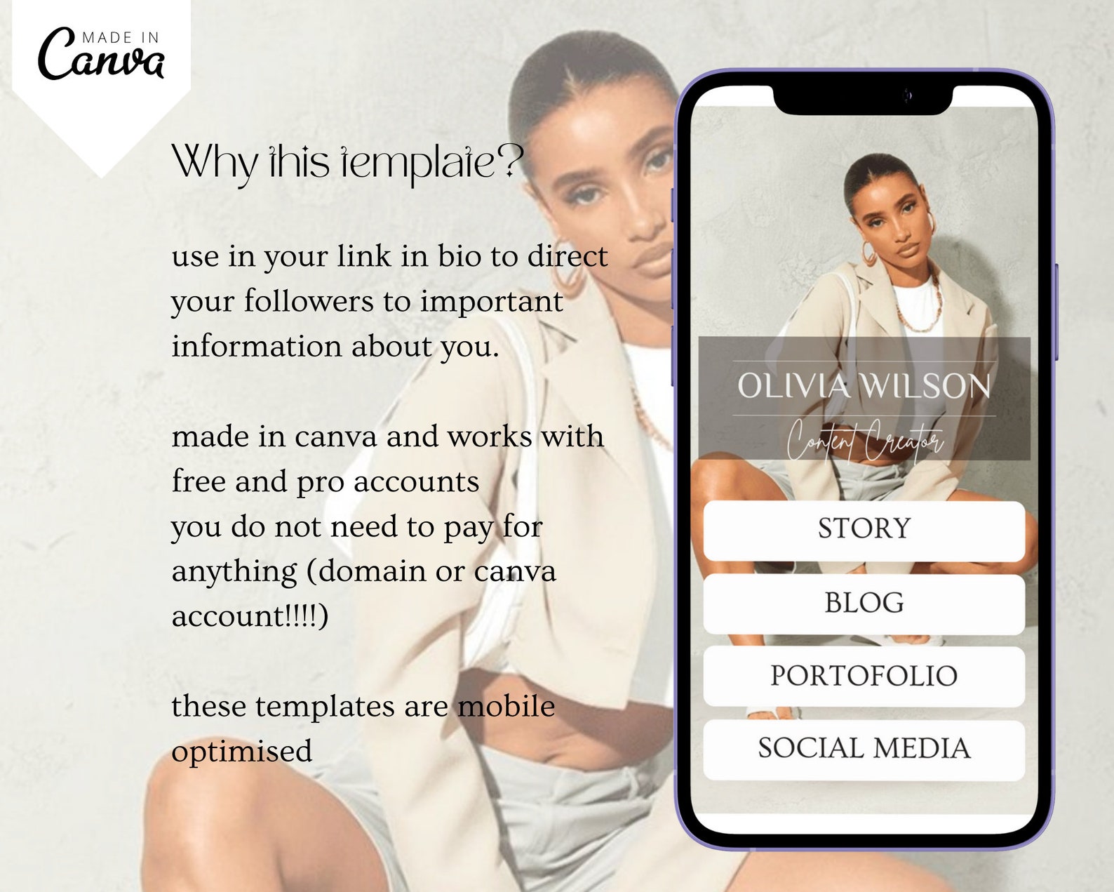 Link in Bio Template Canva Linktree Canva Template Instagram Landing Page Tik Tok Template ...