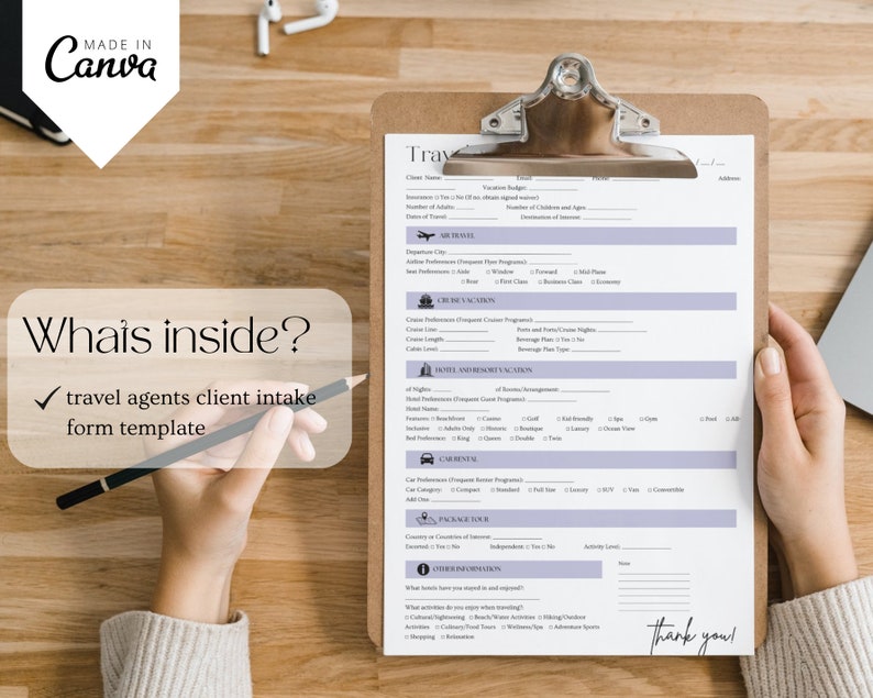 Travel Agent Client Intake Form, Travel Agency Forms, Client Travel ...