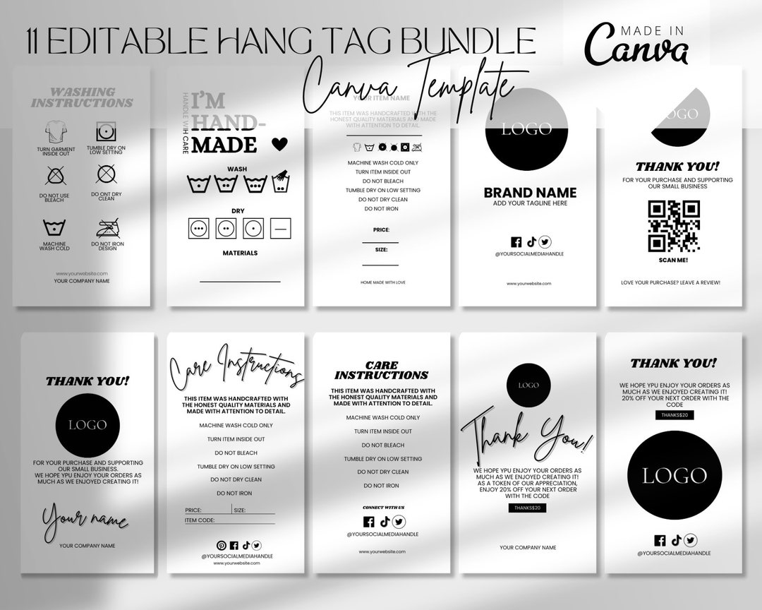 Editable Hang Tag Bundle, Price Tag Template, Washing Instructions ...