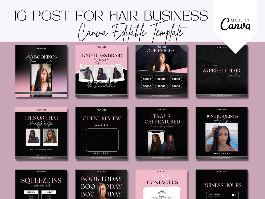 20 Hair Braider Instagram Post Templates Hair Stylist Branding