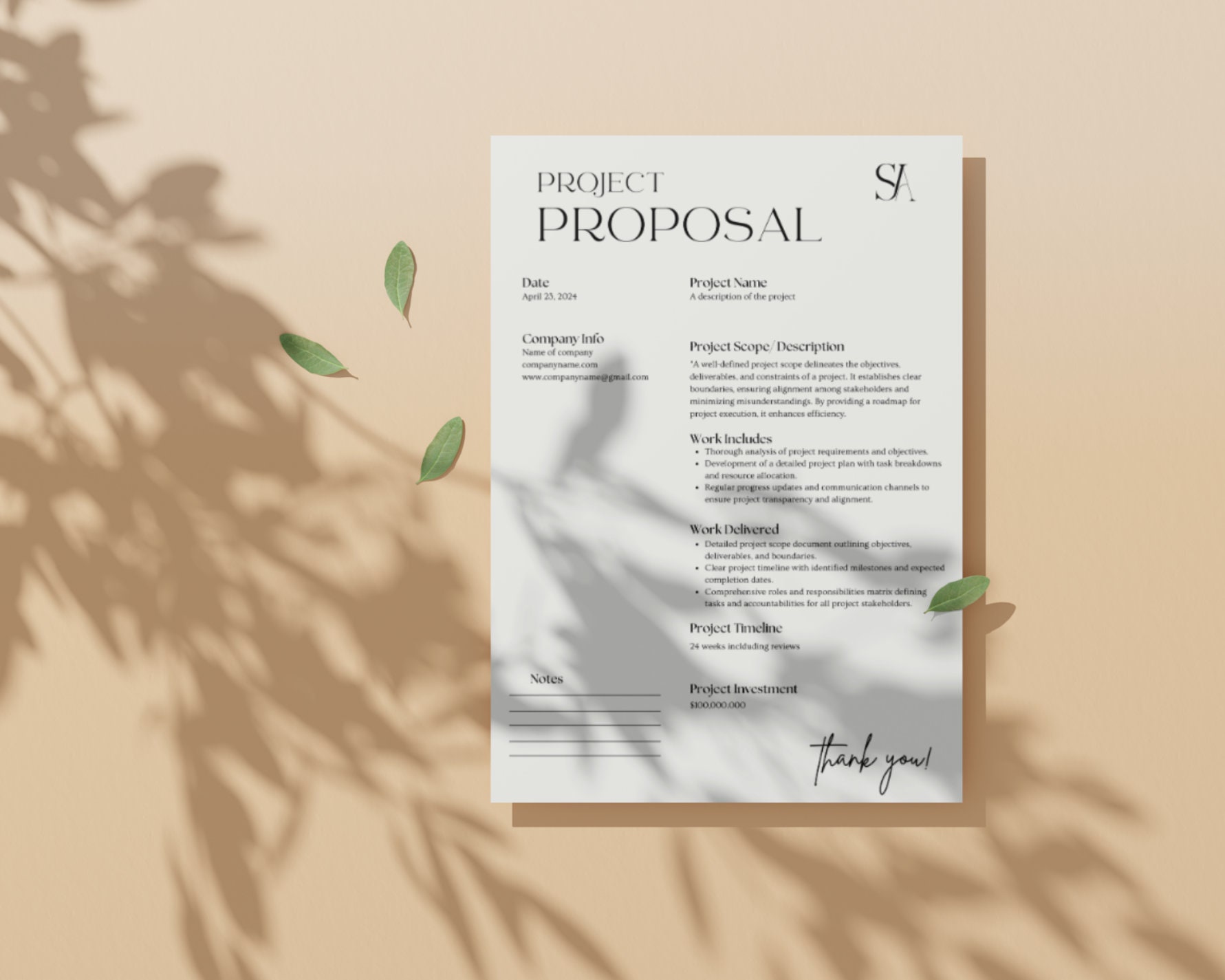 Minimal 1 Page Simple Proposal Template | Basic Job Estimate ...