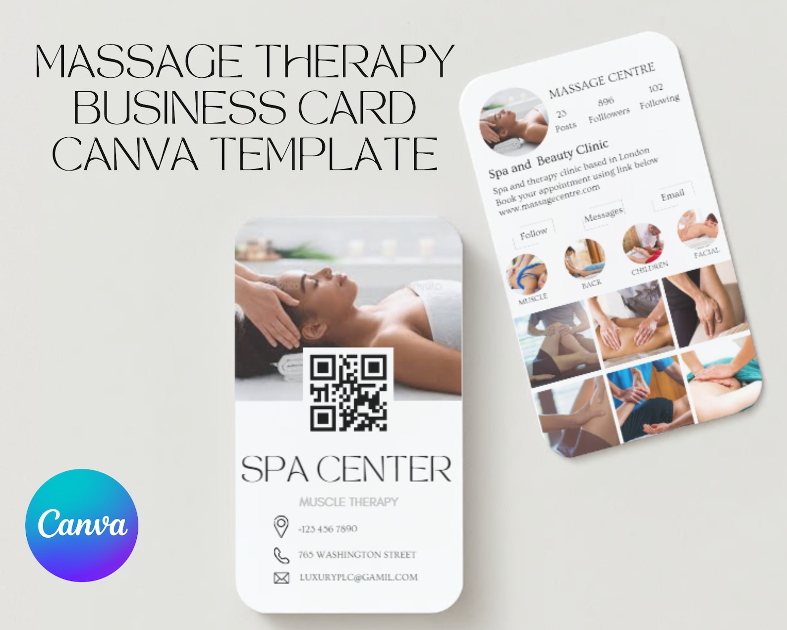 MASSAGE Therapy Business Card Template, Qr Code Referral Card for Spa ...